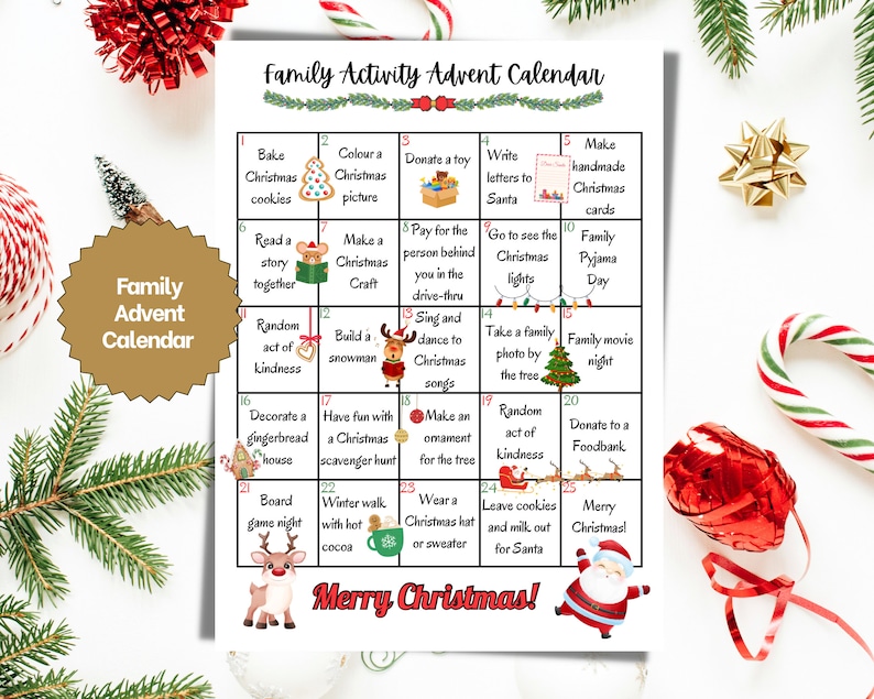 Christmas Countdown Calendar of Fun Family Activities, Printable Family ...