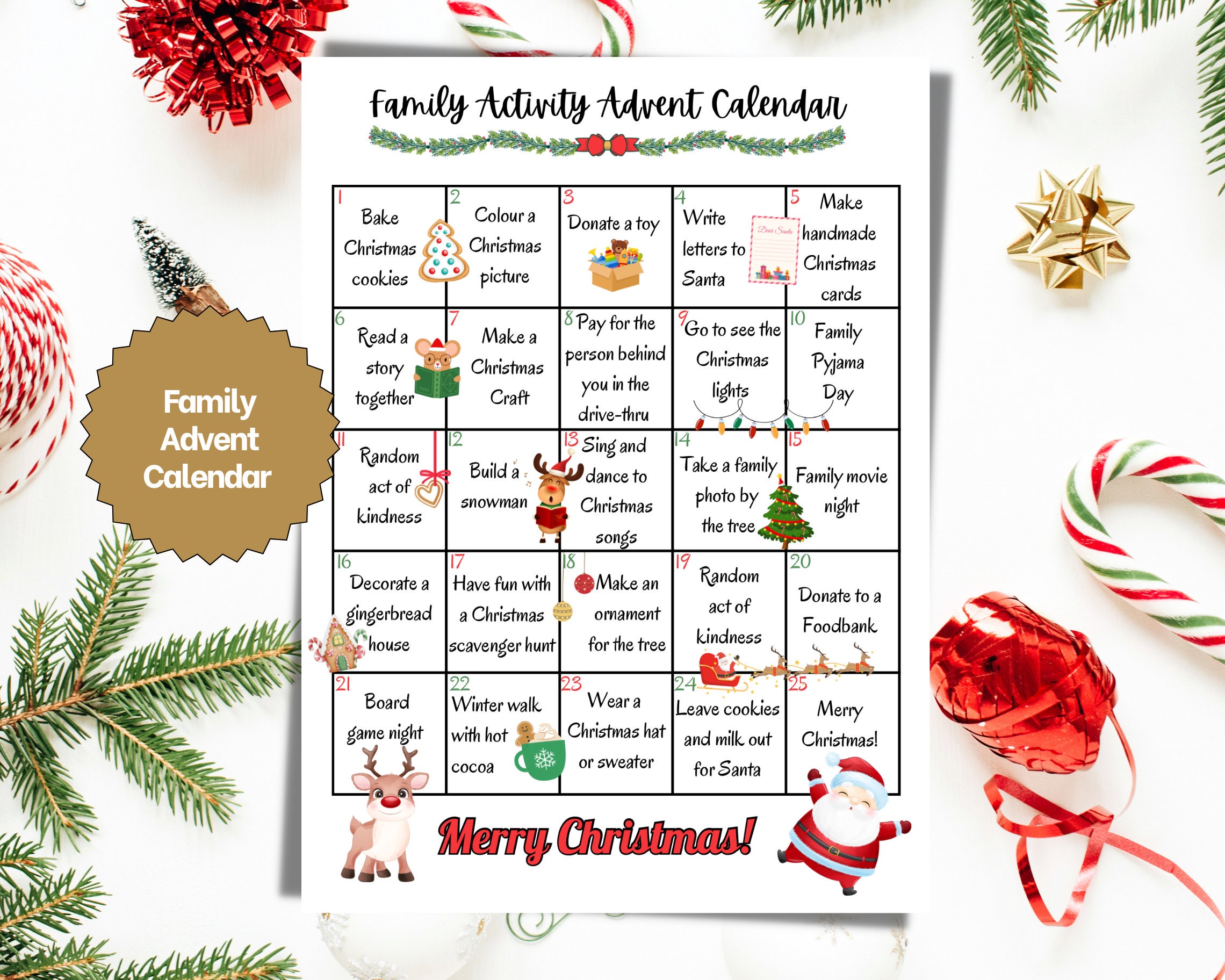 Christmas Countdown Calendar of Fun Family Activities, Printable Family ...