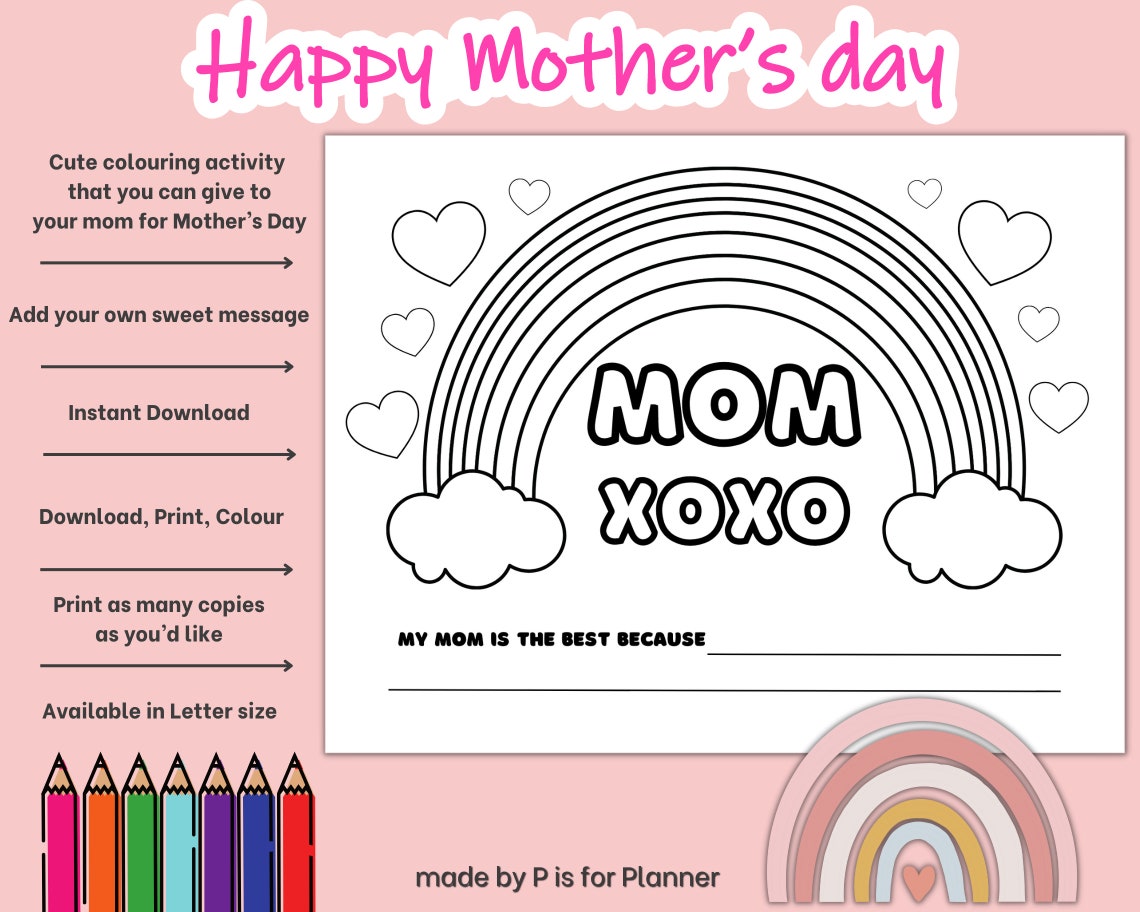 Mothers Day Colouring Page Printable Gift for Mom Fill in the Blank ...