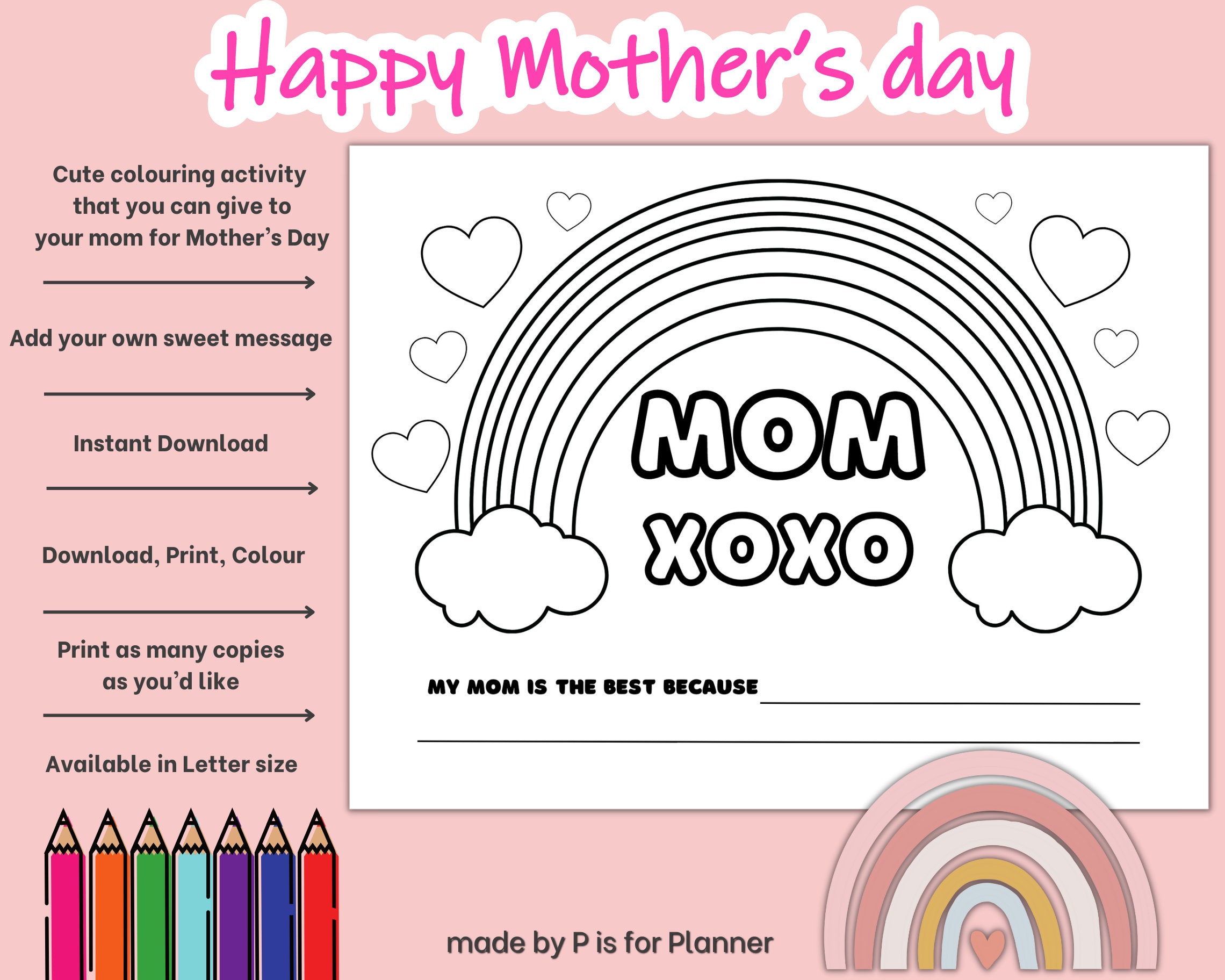 Mothers Day Colouring Page Printable Gift for Mom Fill in the Blank ...