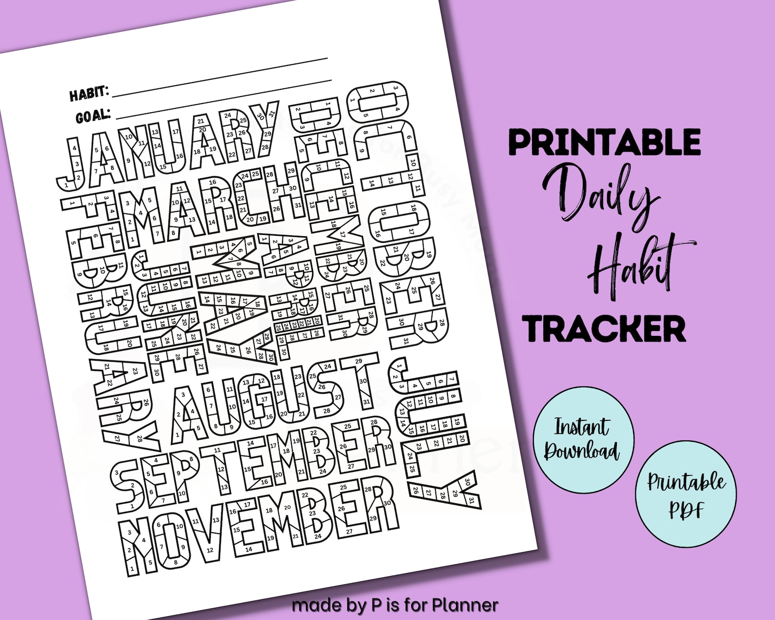 Habit Tracker Printable, Daily, Monthly, Yearly Tracker, 30 Day ...