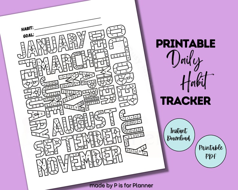 Habit Tracker Printable, Daily, Monthly, Yearly Tracker, 30 Day ...