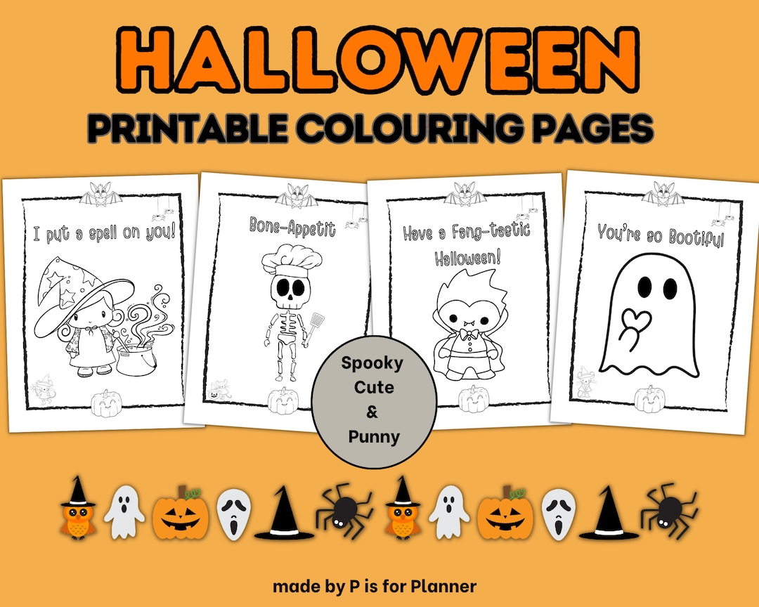 Halloween Colouring Pages, Kids Coloring Activity, Fun Halloween Pun ...