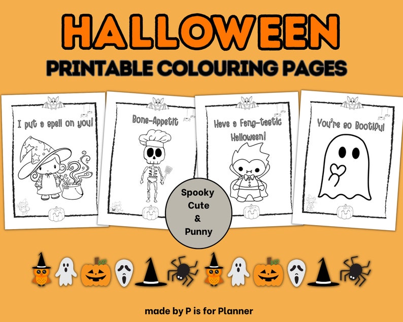 Halloween Colouring Pages, Kids Coloring Activity, Fun Halloween Pun ...