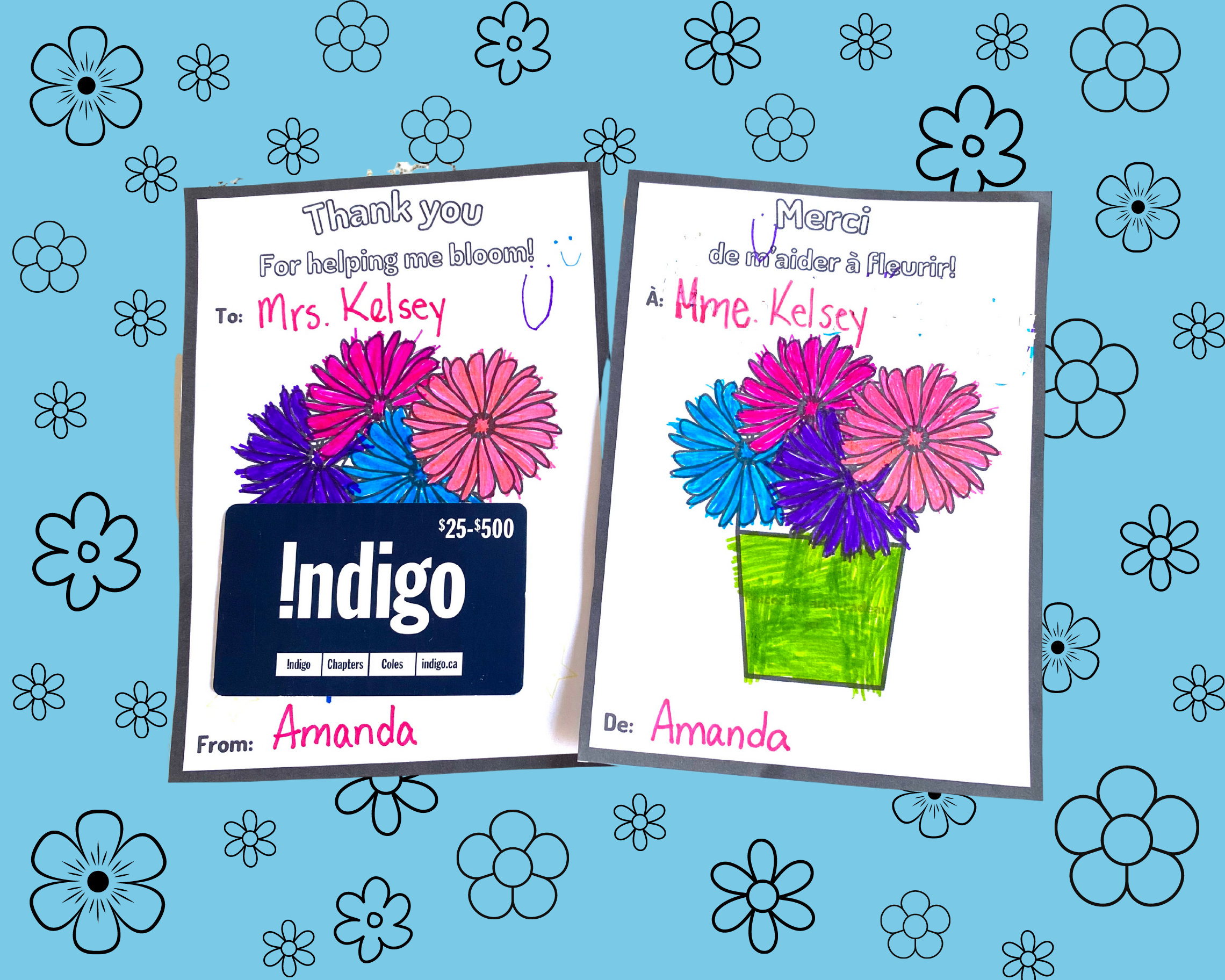 Thank You Teacher Card in English and French, Year End Teacher Gift ...