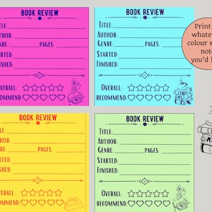 Book Review Sticky Notes, Book Rating Card, Reading Journal, Books Read ...