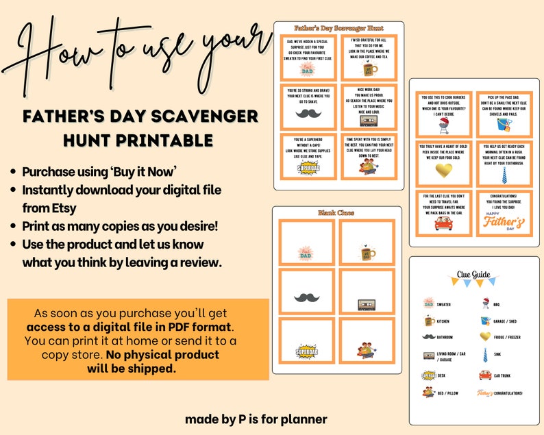 Father’s Day Scavenger Hunt Clues, Indoor Outdoor Treasure Hunt for Dad ...