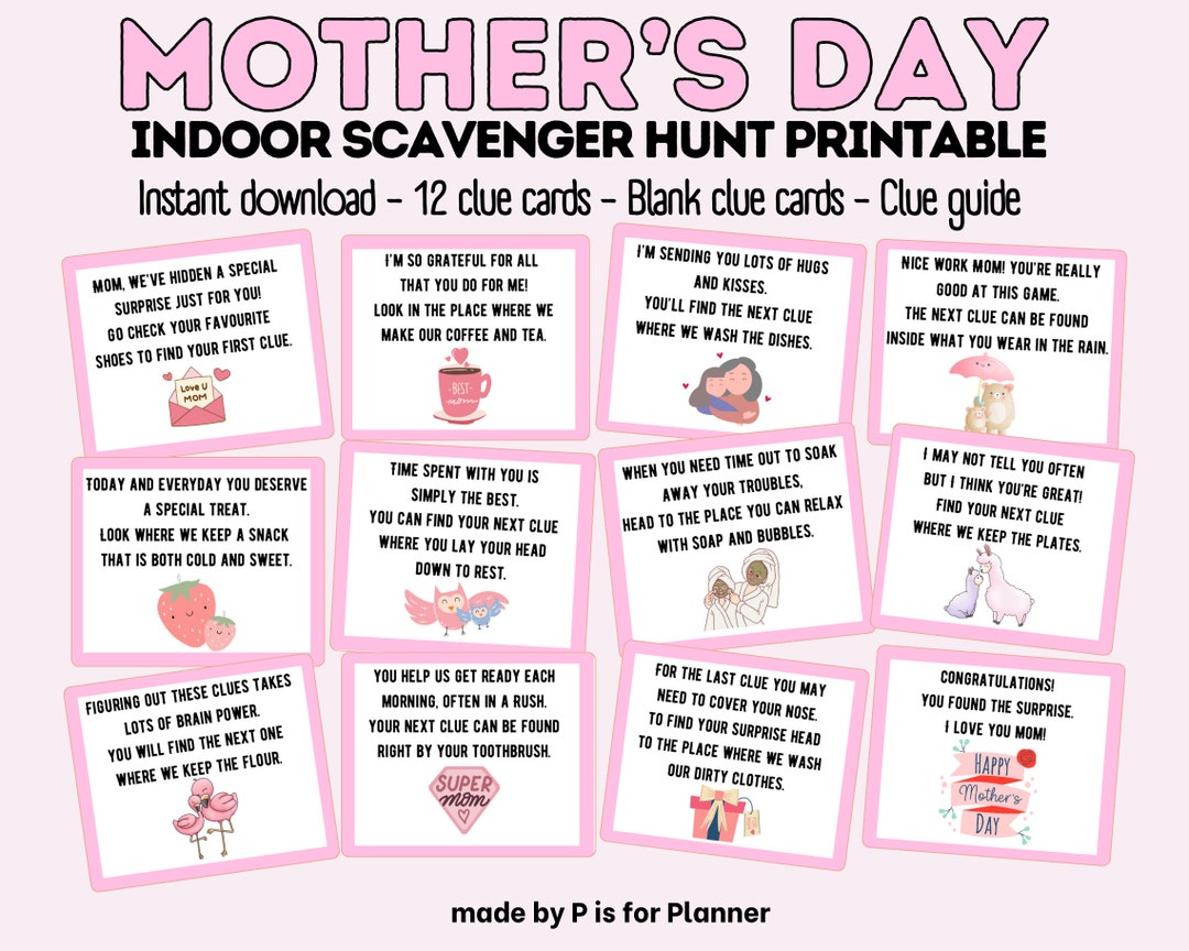Mother’s Day Scavenger Hunt Clues, Indoor Treasure Hunt for Mom, Gift ...