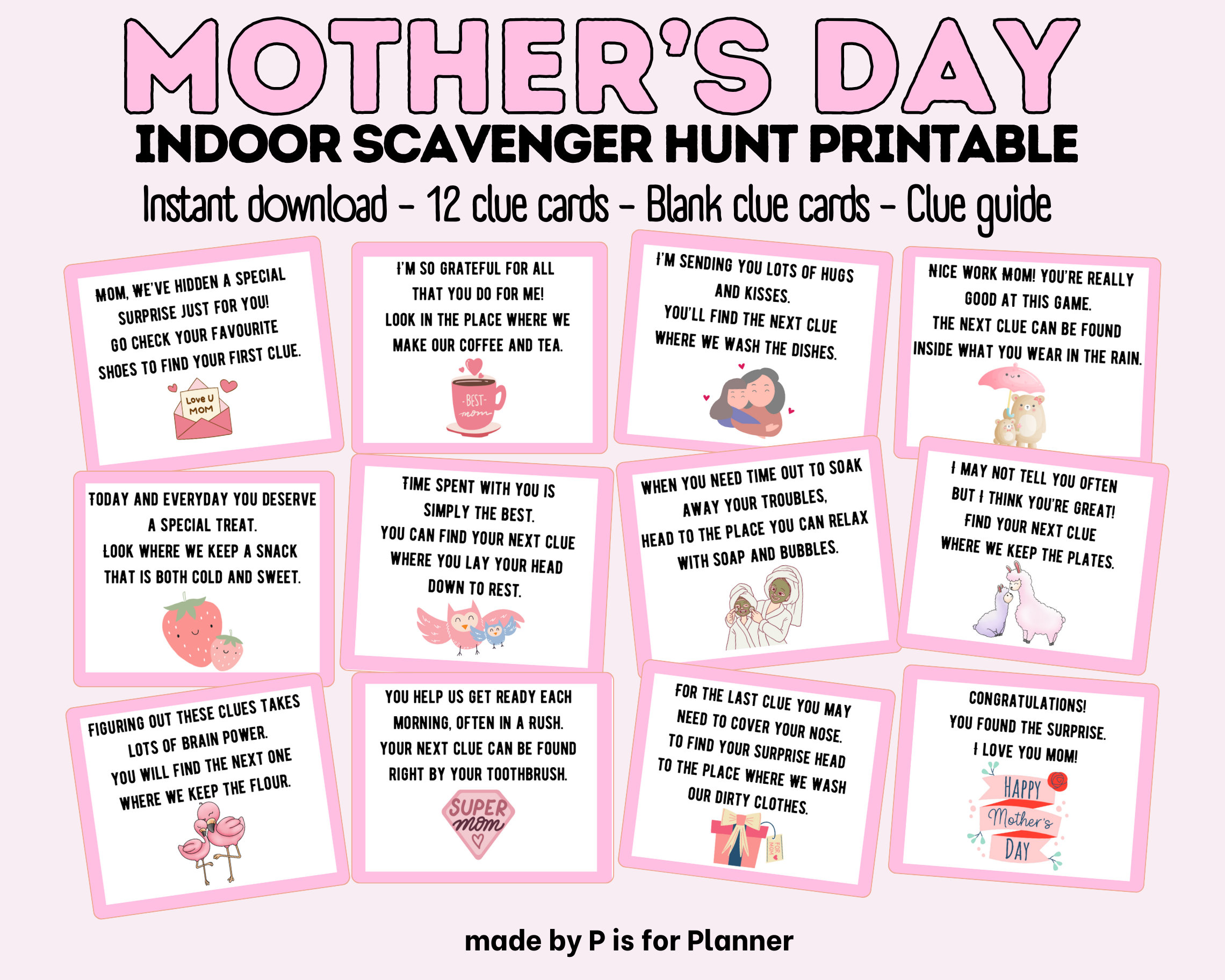 Mother’s Day Scavenger Hunt Clues, Indoor Treasure Hunt for Mom, Gift ...