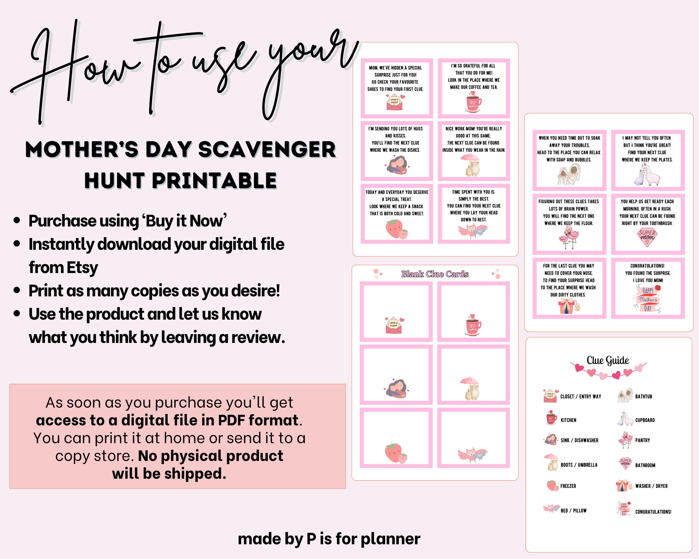Mother’s Day Scavenger Hunt Clues, Indoor Treasure Hunt for Mom, Gift ...