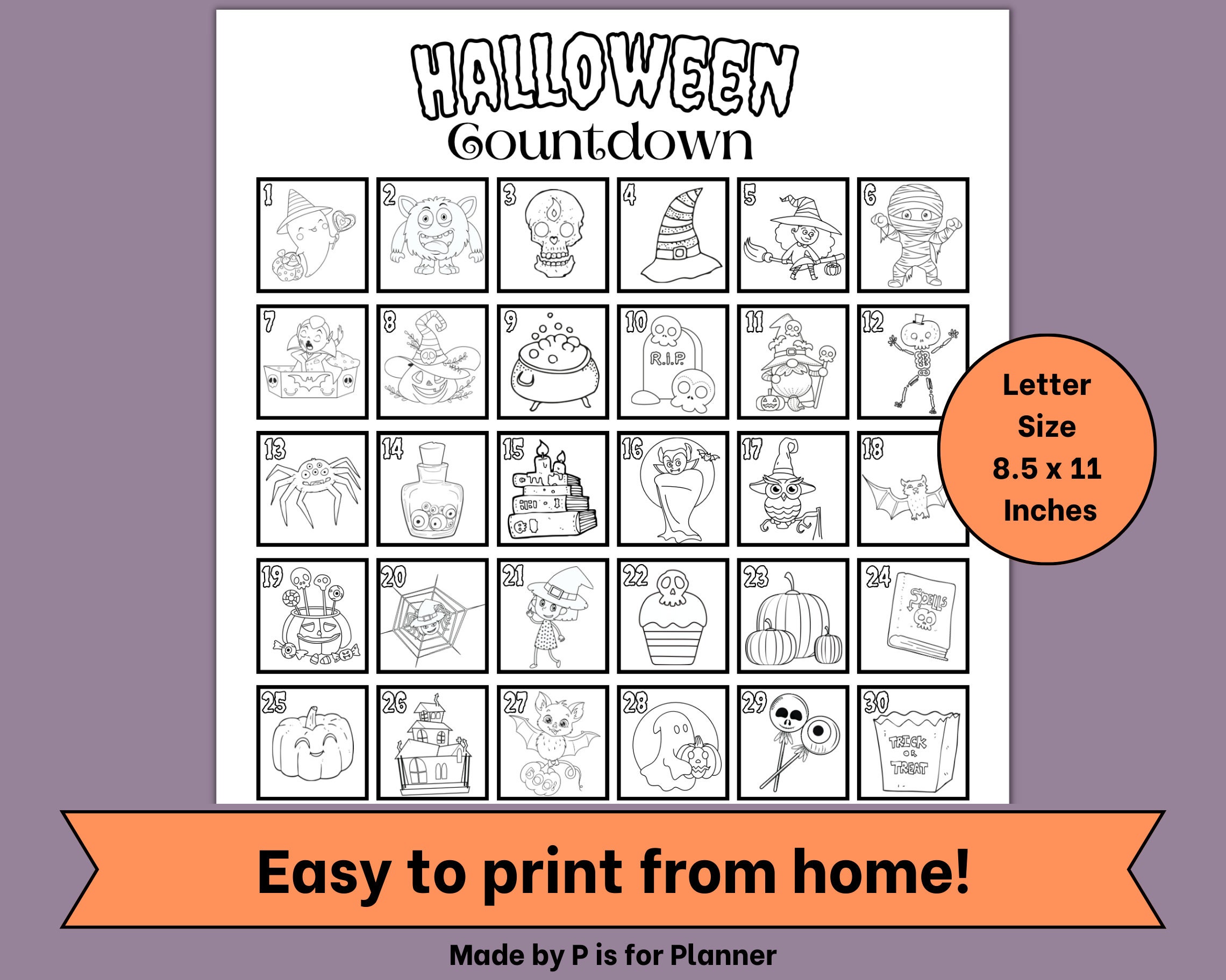 Halloween Countdown Coloring Page, Halloween Printable Advent Calendar ...