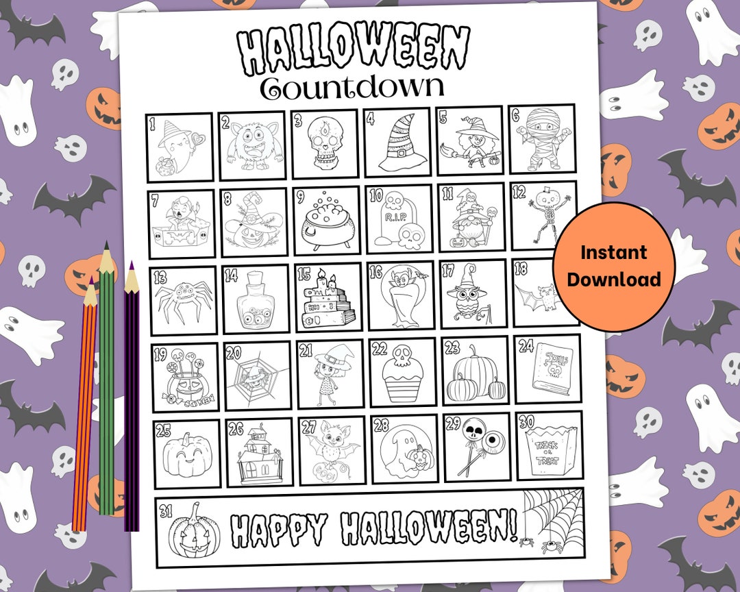 Halloween Countdown Coloring Page, Halloween Printable Advent Calendar ...
