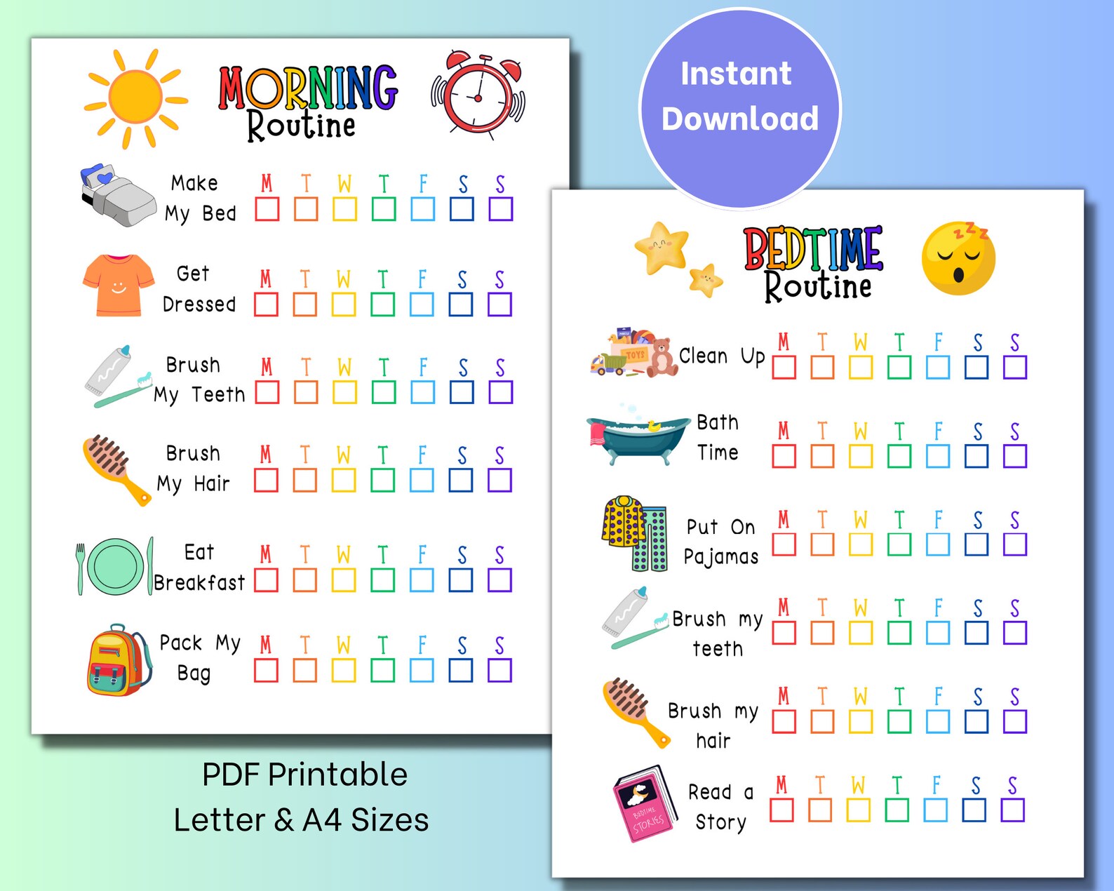 Kids Morning/bedtime Checklist Printable, Kids Routine Chart, Checklist ...