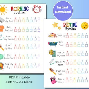 Kids Morning/bedtime Checklist Printable, Kids Routine Chart, Checklist ...