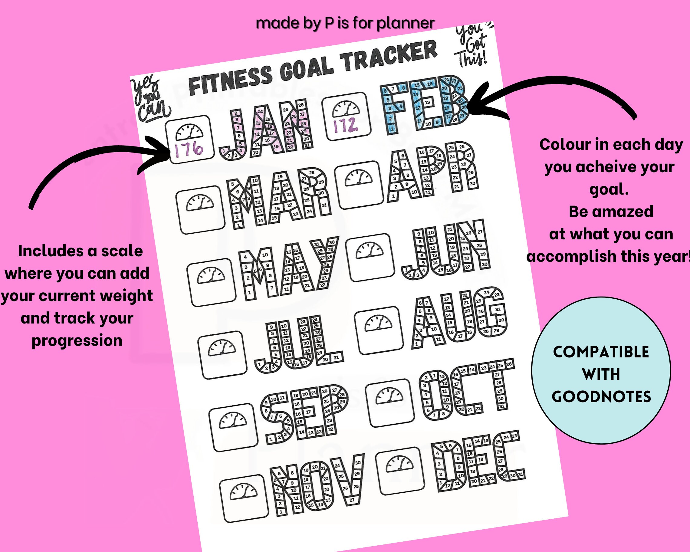 Printable Fitness Goal Tracker, Daily Workout Tracker, Monthly Weight ...