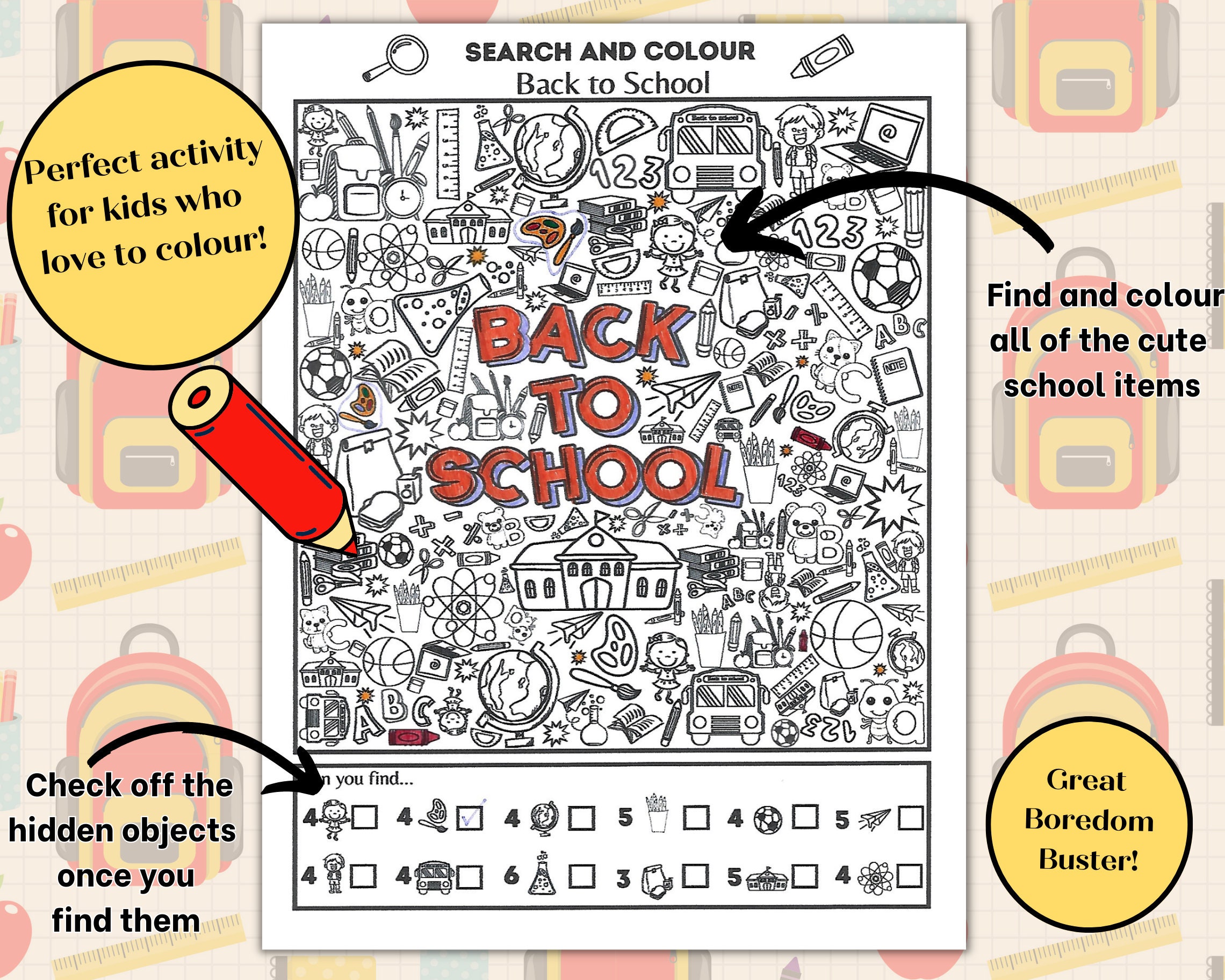 Back to School Search and Color Printable, Back to School Coloring ...