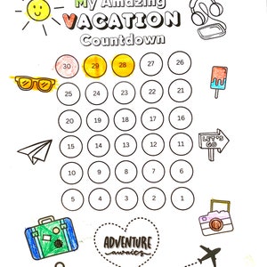 Kids Vacation Countdown Calendar, Printable Vacation Countdown Tracker ...