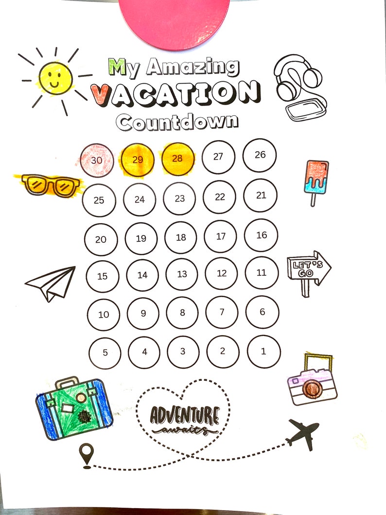 Kids Vacation Countdown Calendar, Printable Vacation Countdown Tracker ...