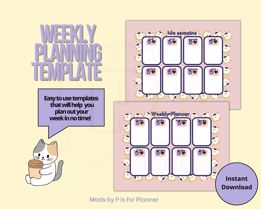 Weekly Planner Printable, Weekly Organizer, Weekly Priorities, Coffee ...