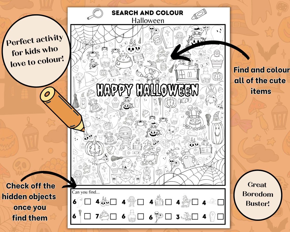 Halloween Search and Color Printable, Halloween Colouring Activity Page ...