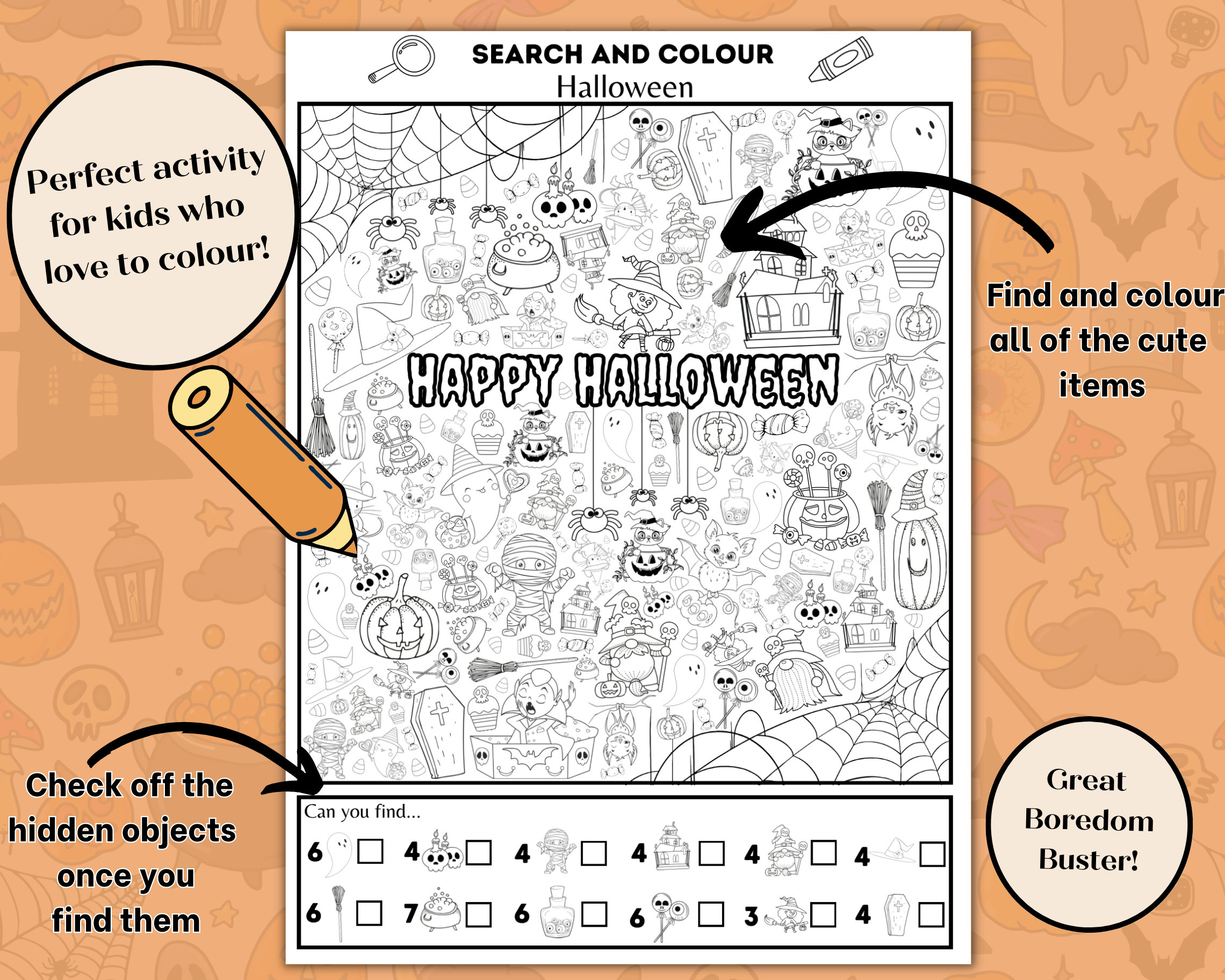 Halloween Search and Color Printable, Halloween Colouring Activity Page ...