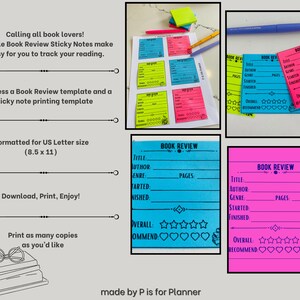 Book Review Sticky Notes, Printable Sticky Note Template, Book Review ...