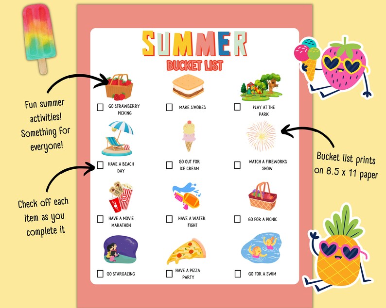 Summer Bucket List Printable, Fun Summer Checklist, Summer Bucket List ...