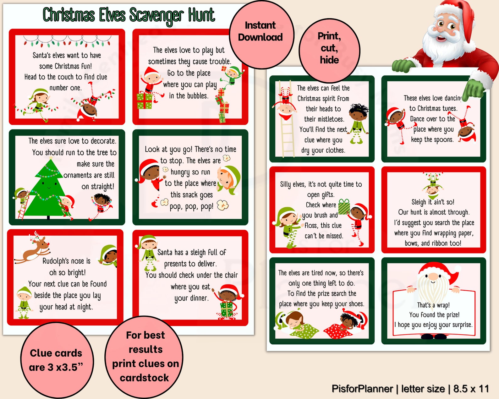 Christmas Elves Scavenger Hunt for Kids, Indoor Holiday Treasure Hunt ...