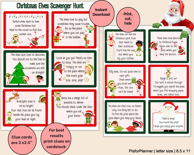 Christmas Elves Scavenger Hunt for Kids, Indoor Holiday Treasure Hunt ...