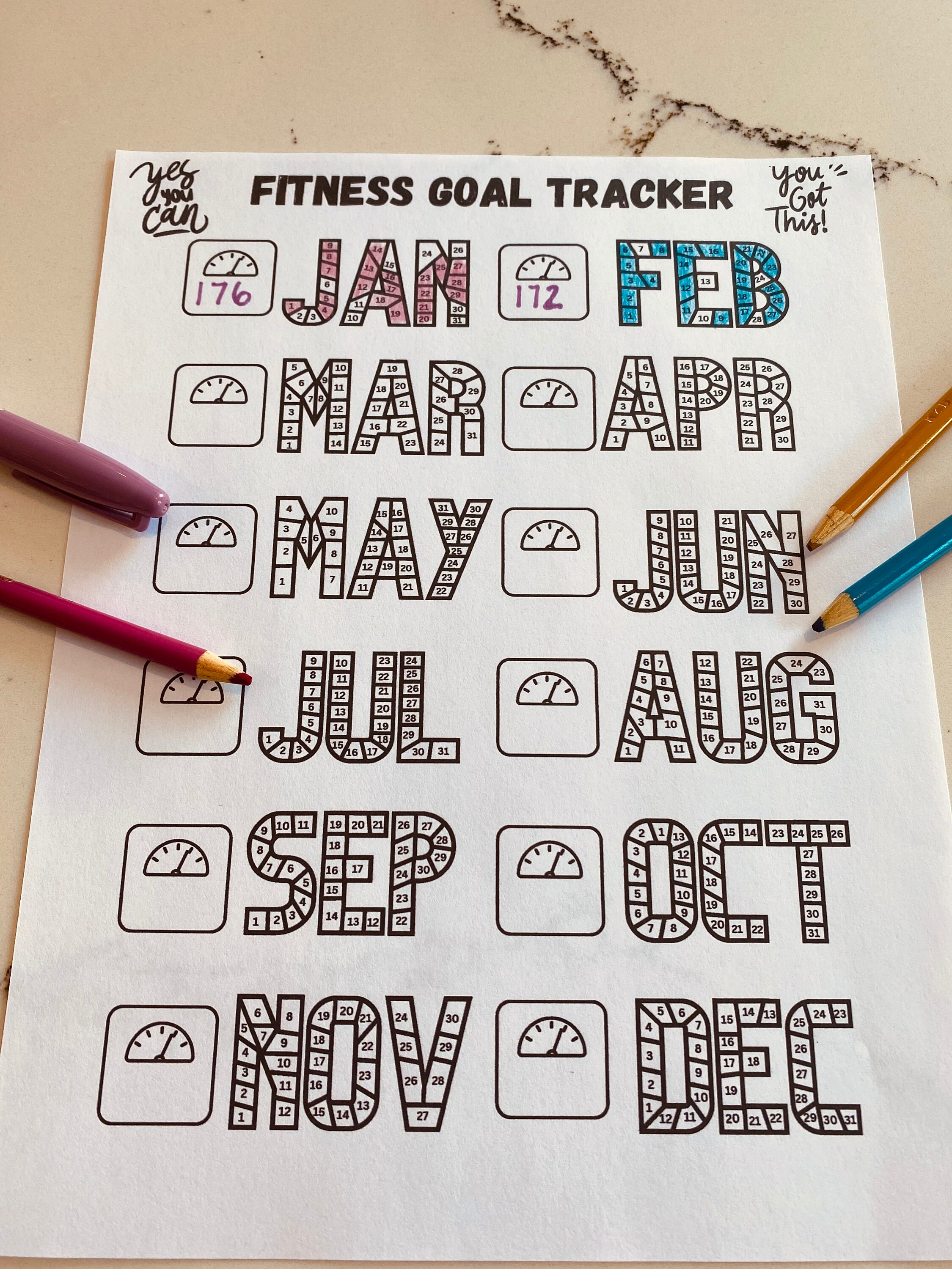 Printable Fitness Goal Tracker, Daily Workout Tracker, Monthly Weight ...