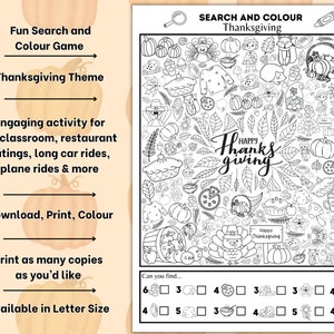 Thanksgiving Search and Colour Printable, Fall Colouring Page, I Spy ...