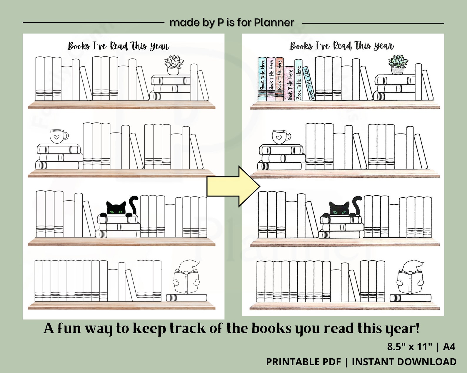 Bookshelf Reading Tracker Printable, Yearly Reading Challenge, Books I ...