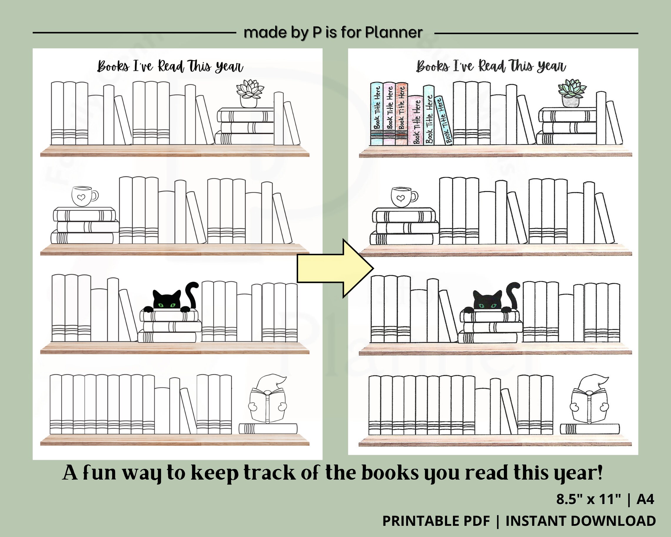 Bookshelf Reading Tracker Printable, Yearly Reading Challenge, Books I ...