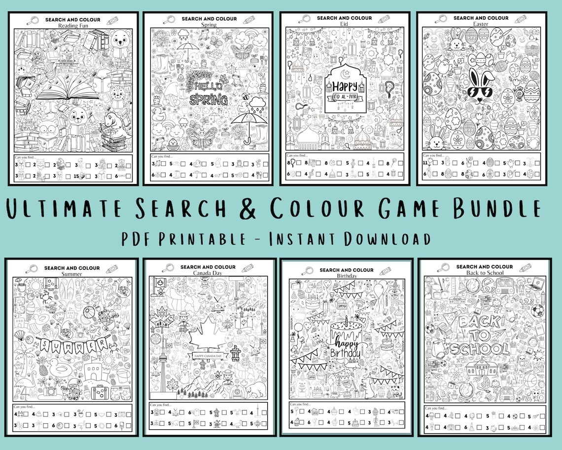 Search and Color Game Bundle, Printable Seek and Find Hidden Objects ...