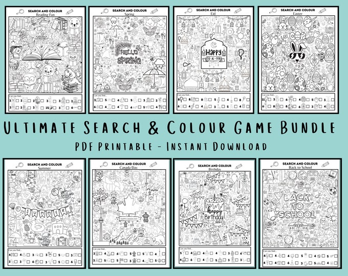 Search and Color Game Bundle, Printable Seek and Find Hidden Objects ...