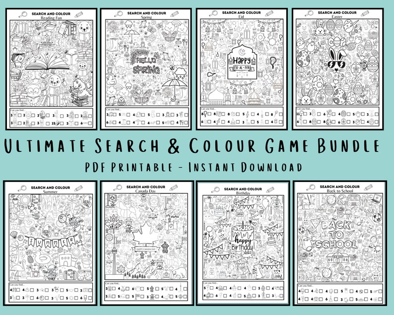 Search and Color Game Bundle, Printable Seek and Find Hidden Objects ...