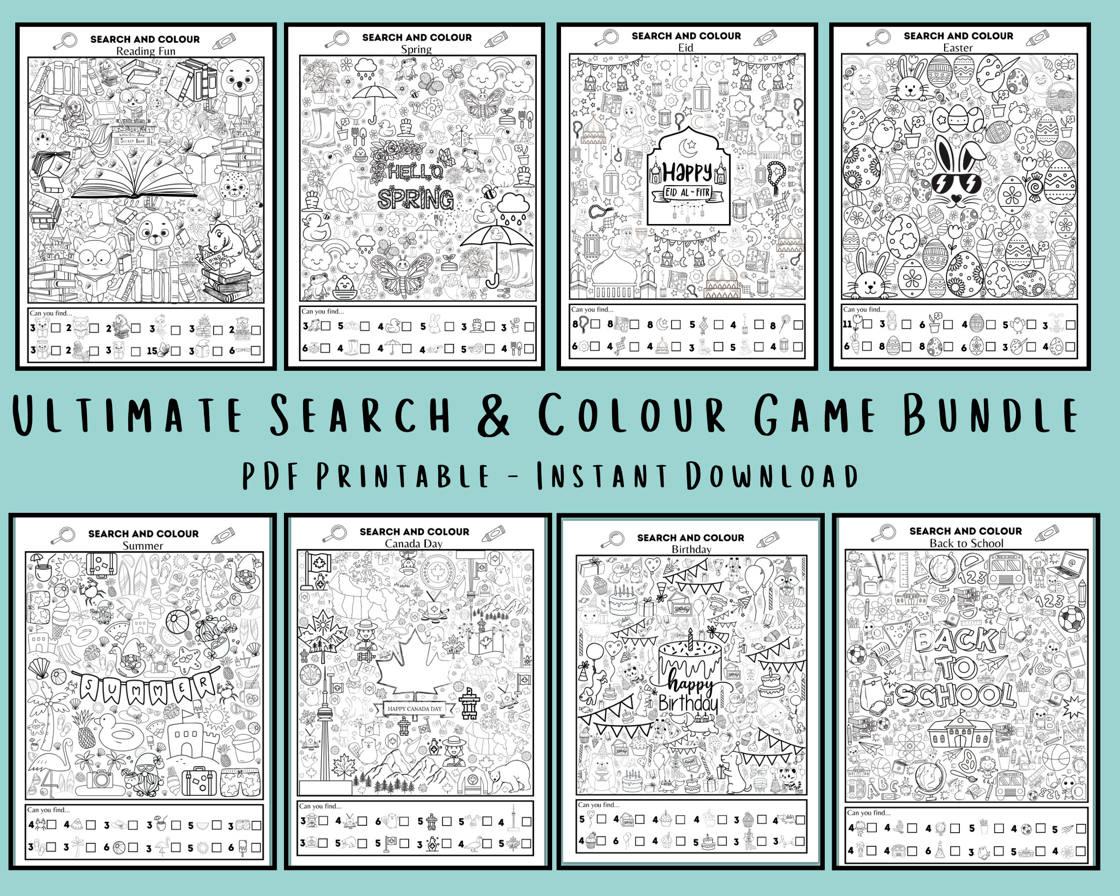 Search and Color Game Bundle, Printable Seek and Find Hidden Objects ...