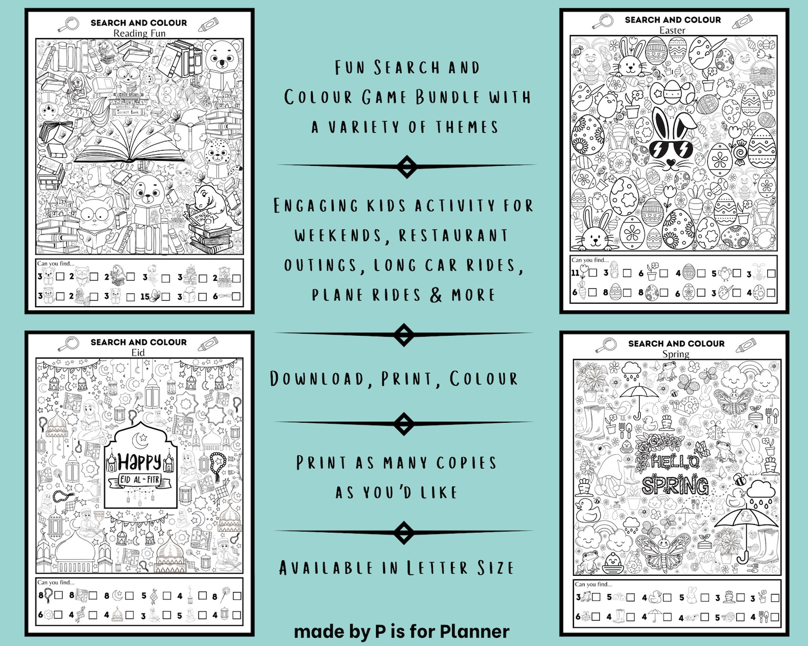 Search and Color Game Bundle, Printable Seek and Find Hidden Objects ...