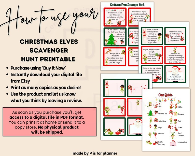 Christmas Elves Scavenger Hunt for Kids, Indoor Holiday Treasure Hunt ...