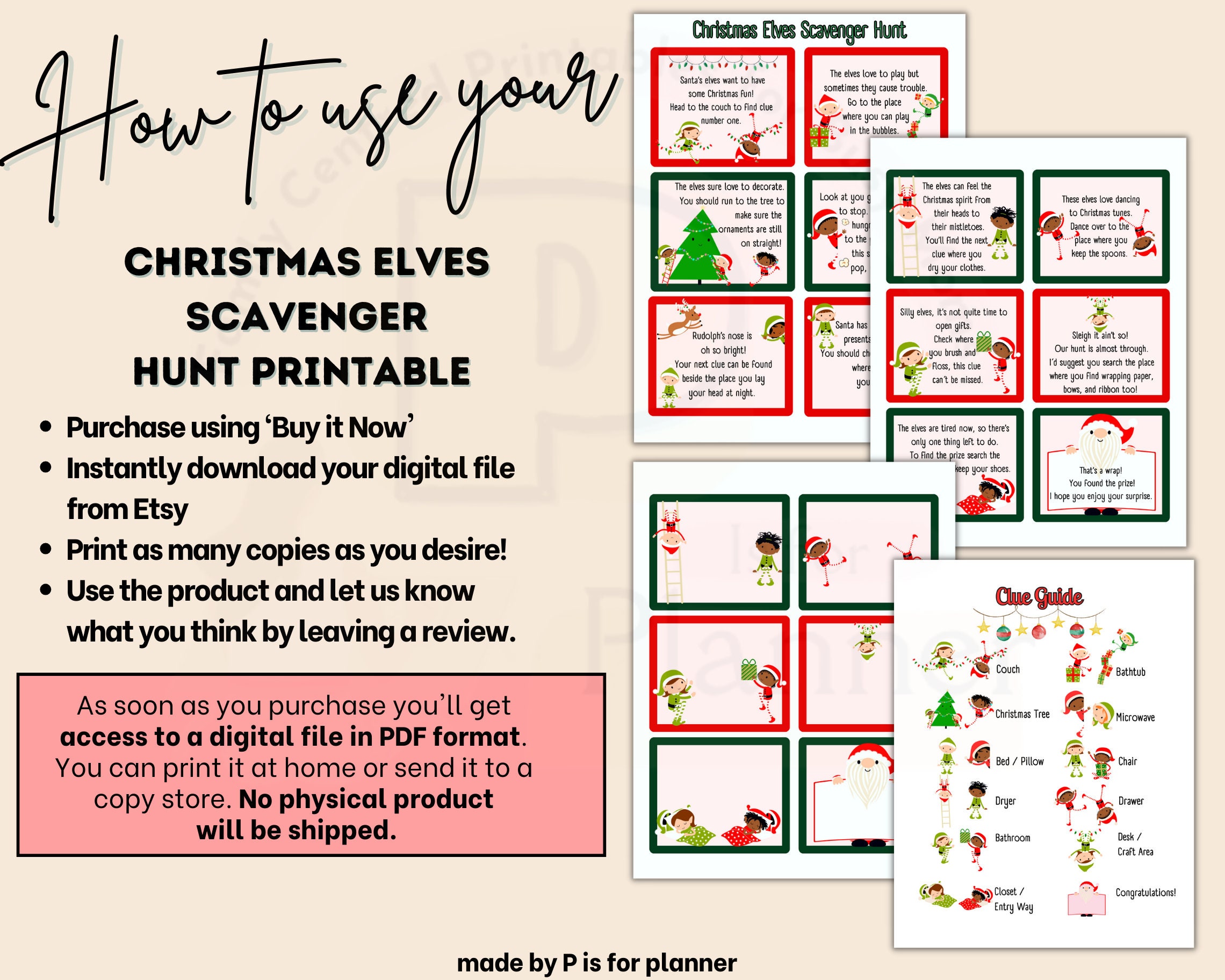Christmas Elves Scavenger Hunt for Kids, Indoor Holiday Treasure Hunt ...