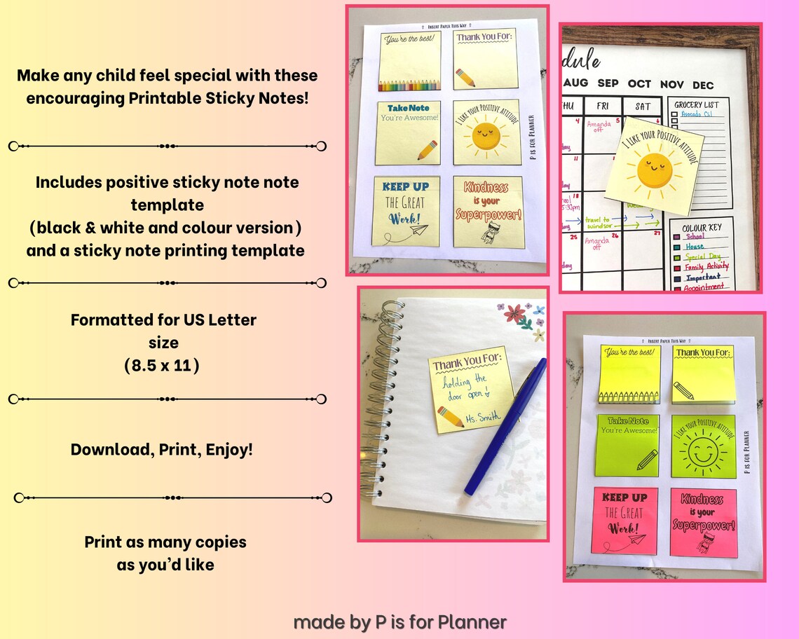 Motivational Sticky Notes for Kids, Printable Sticky Notes, Adhesive ...