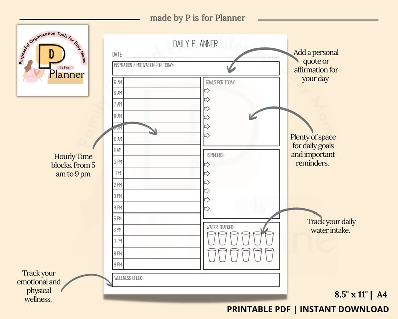 Undated Daily Hourly Planner, Day Plan & Task Tracker, 5am Daily ...