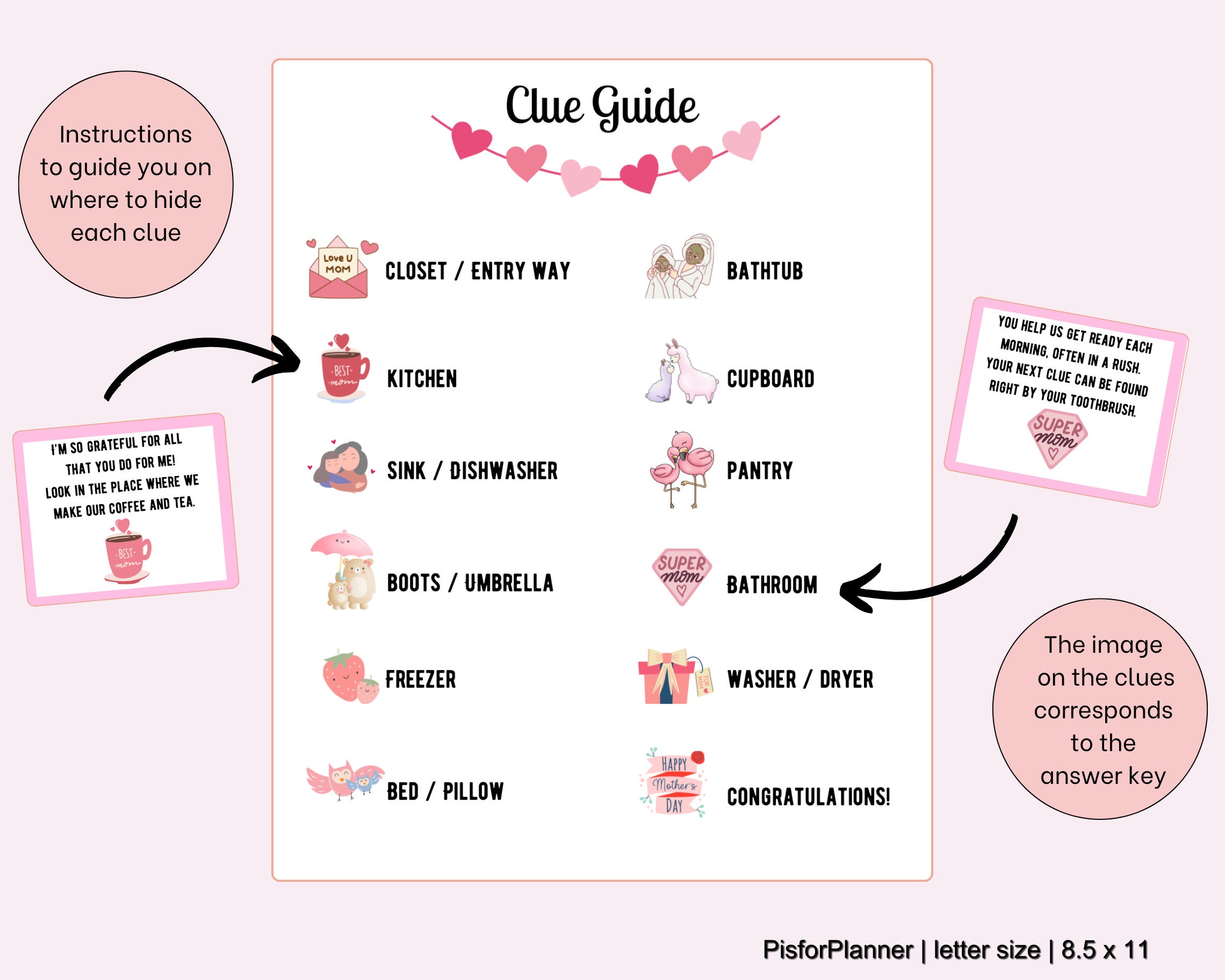 Mother’s Day Scavenger Hunt Clues, Indoor Treasure Hunt for Mom, Gift ...