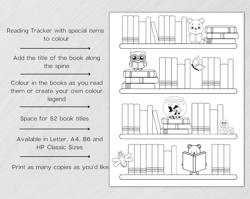 Bookshelf Reading Tracker Printable, Reading Challenge Bookshelf 52 ...