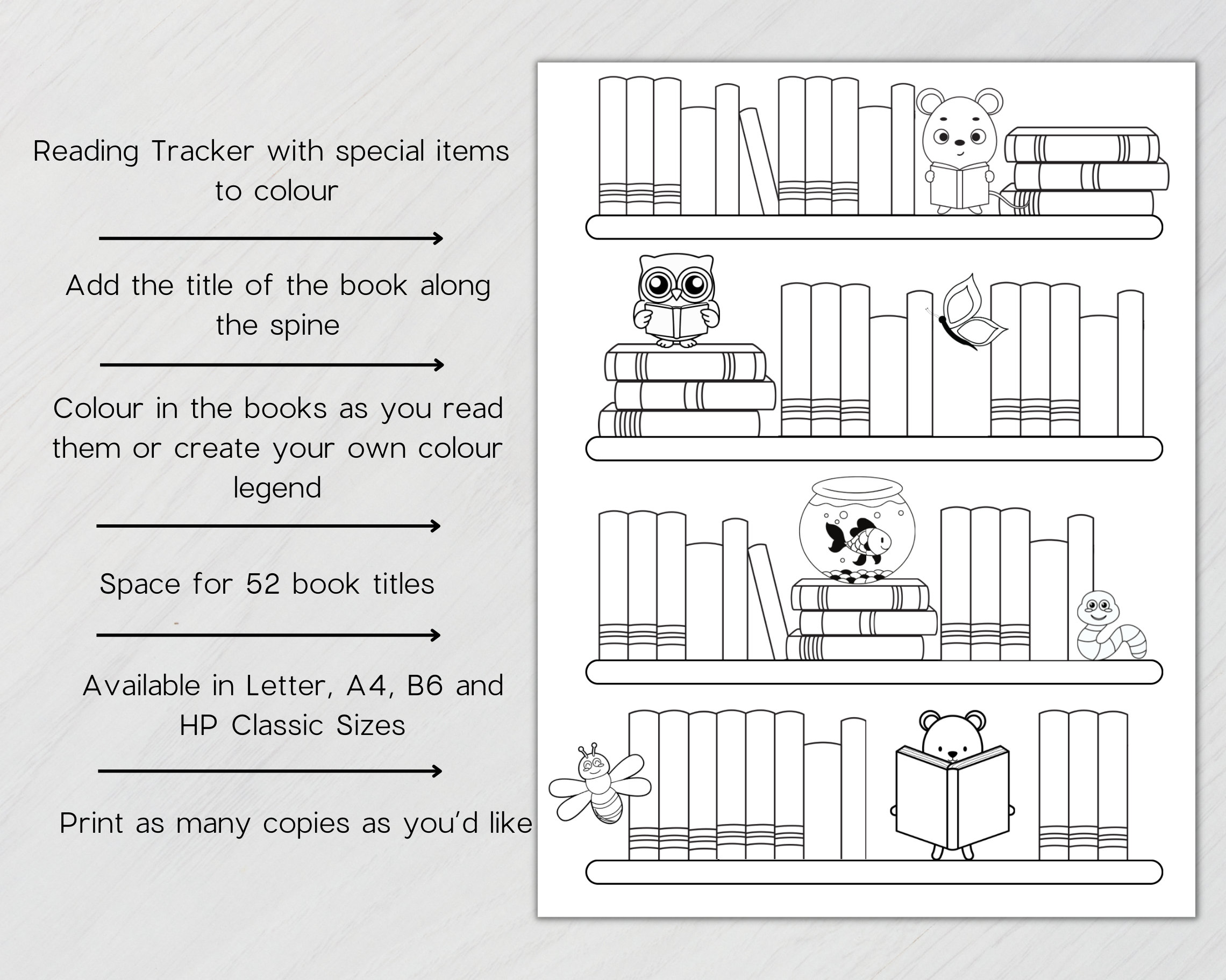 Bookshelf Reading Tracker Printable, Reading Challenge Bookshelf 52 ...