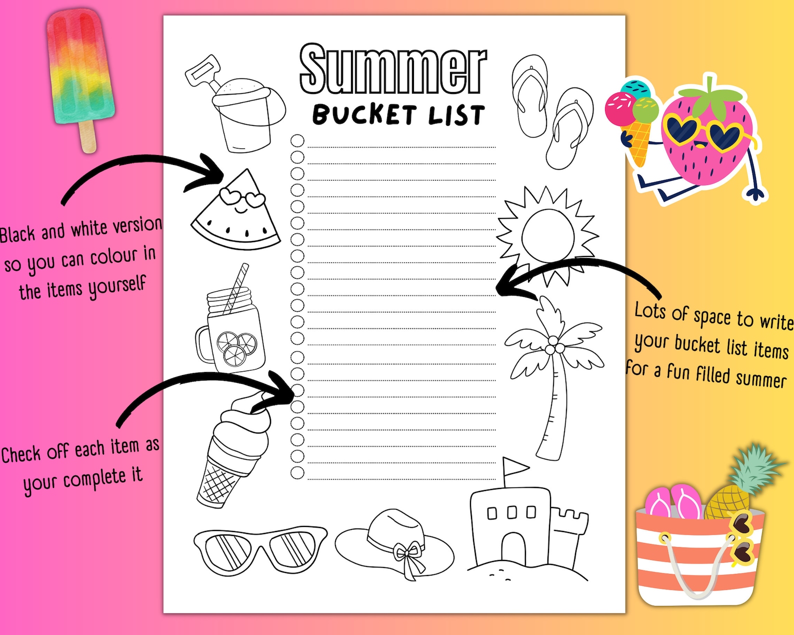 Summer Bucket List Printable, Personalized Summer Checklist for Kids ...