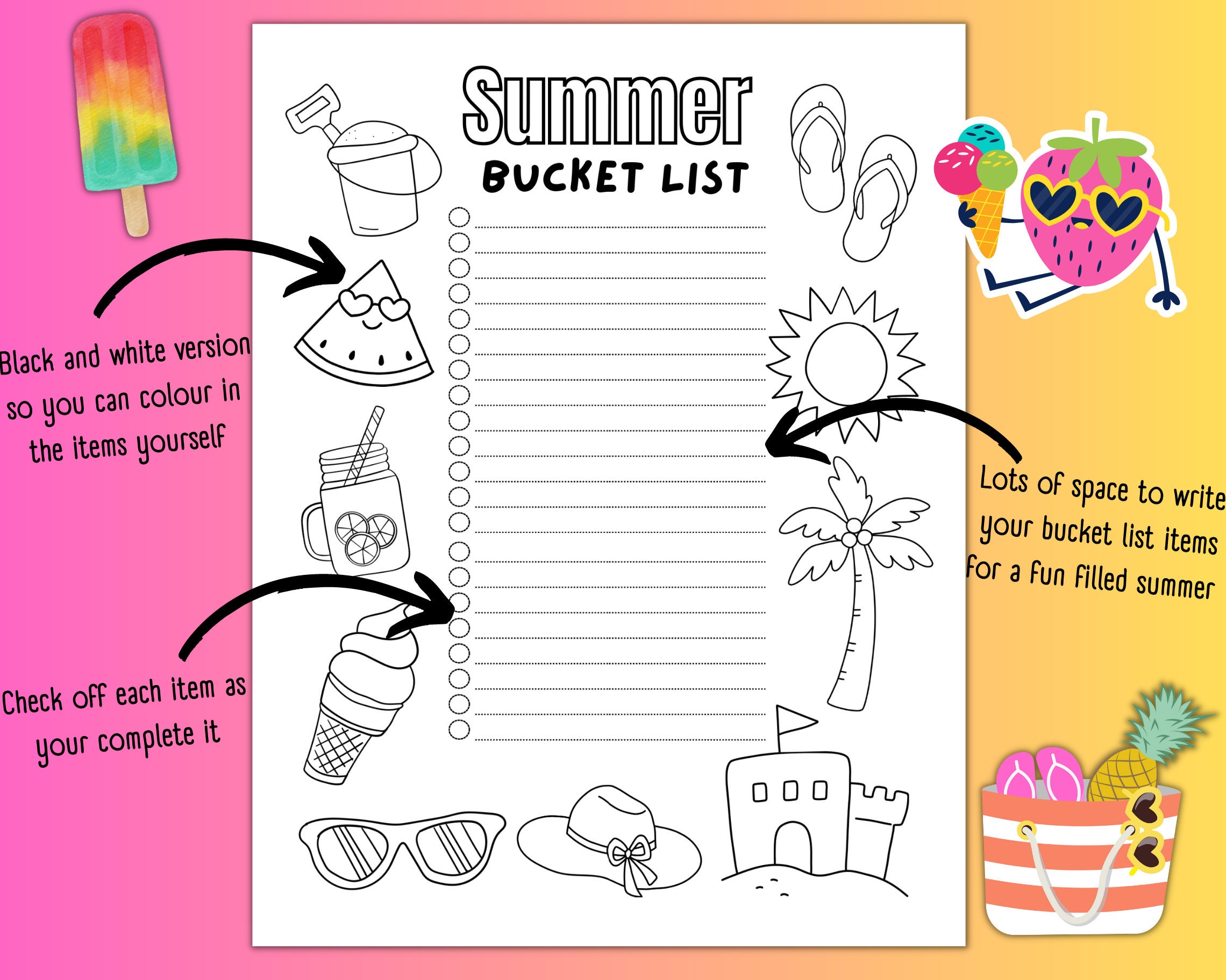 Summer Bucket List Printable, Personalized Summer Checklist for Kids ...