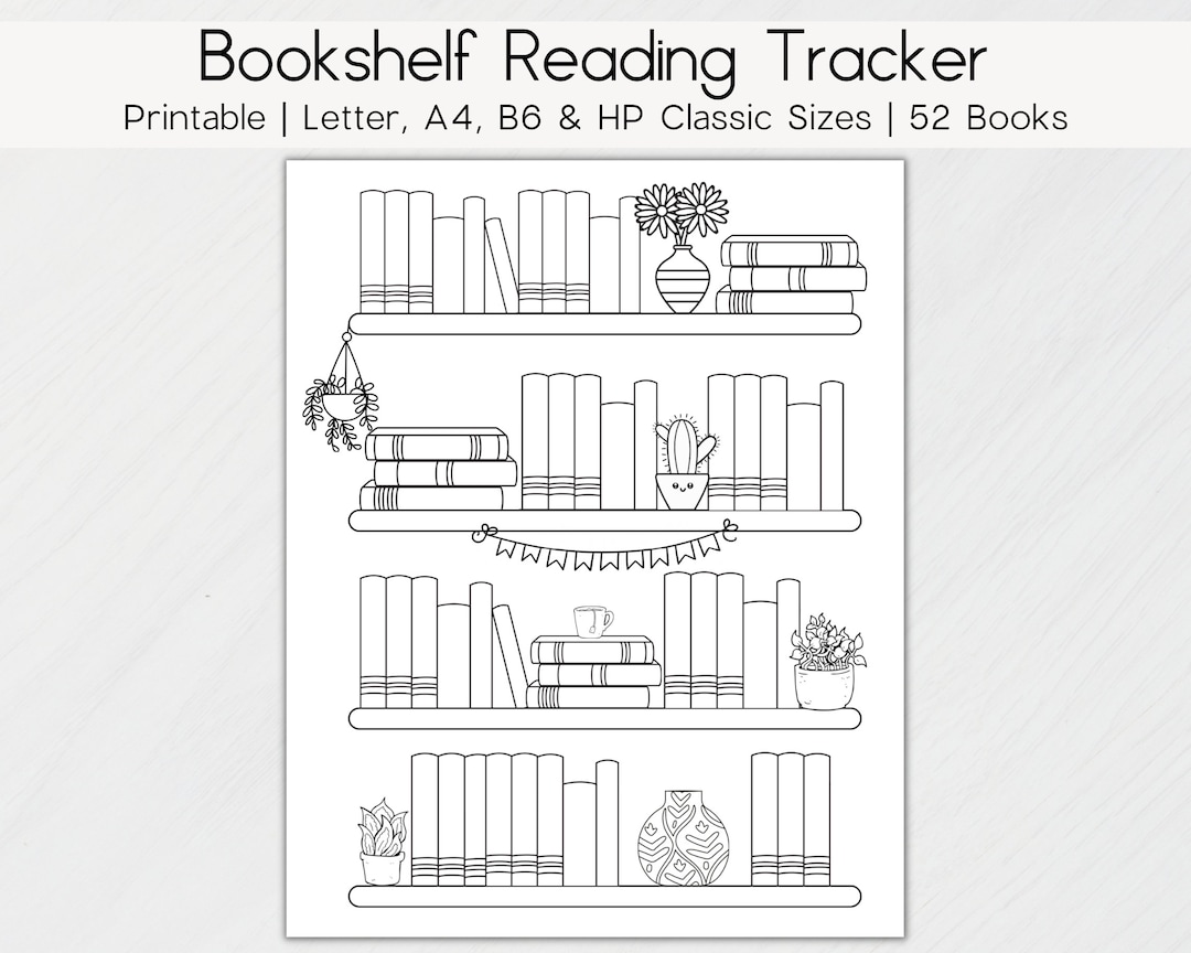 Bookshelf Reading Tracker Printable, Reading Challenge Bookshelf 52 ...