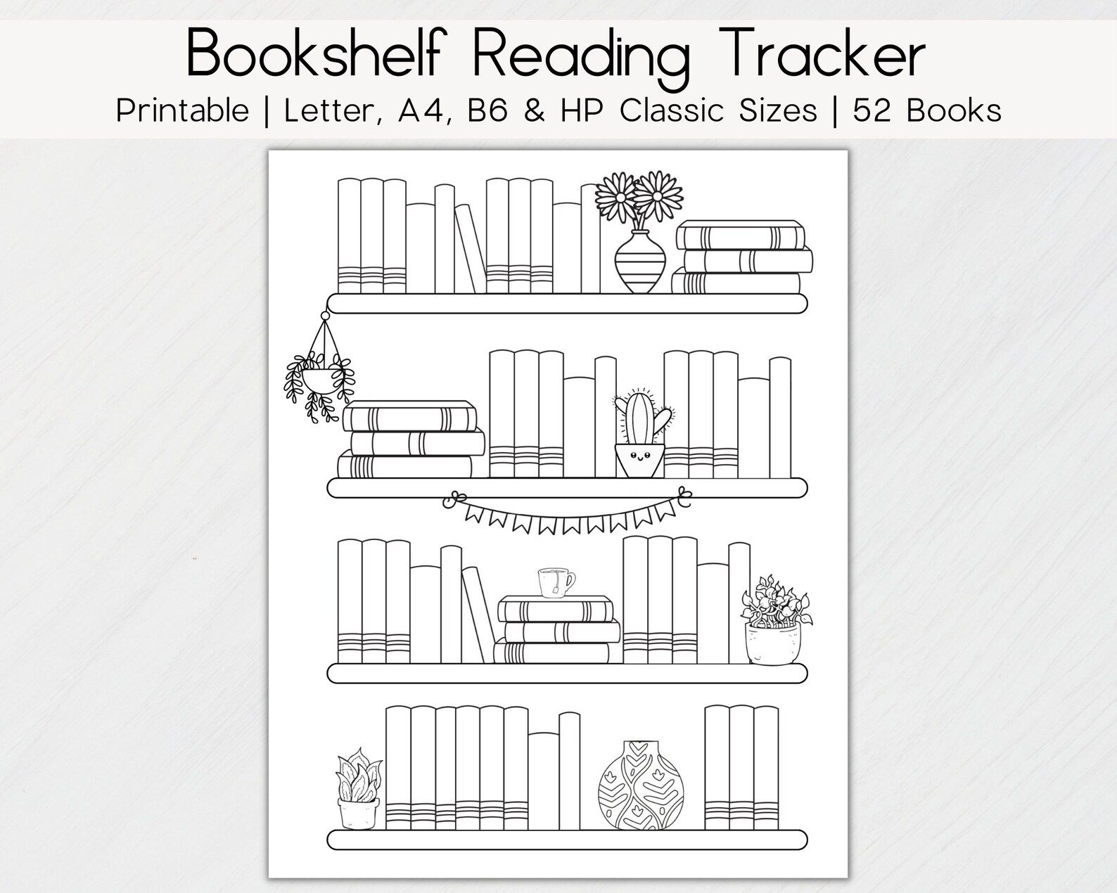 Bookshelf Reading Tracker Printable, Reading Challenge Bookshelf 52 ...