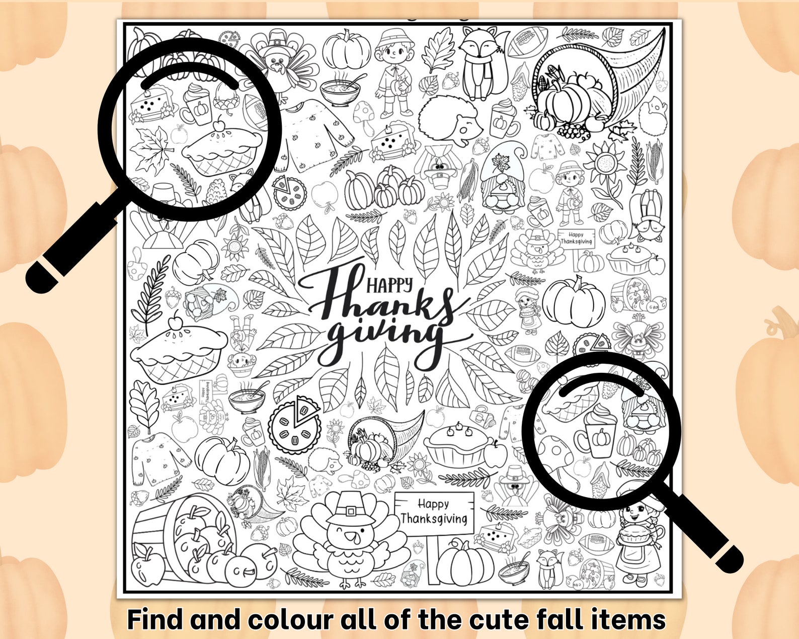 Thanksgiving Search and Colour Printable, Fall Colouring Page, I Spy ...